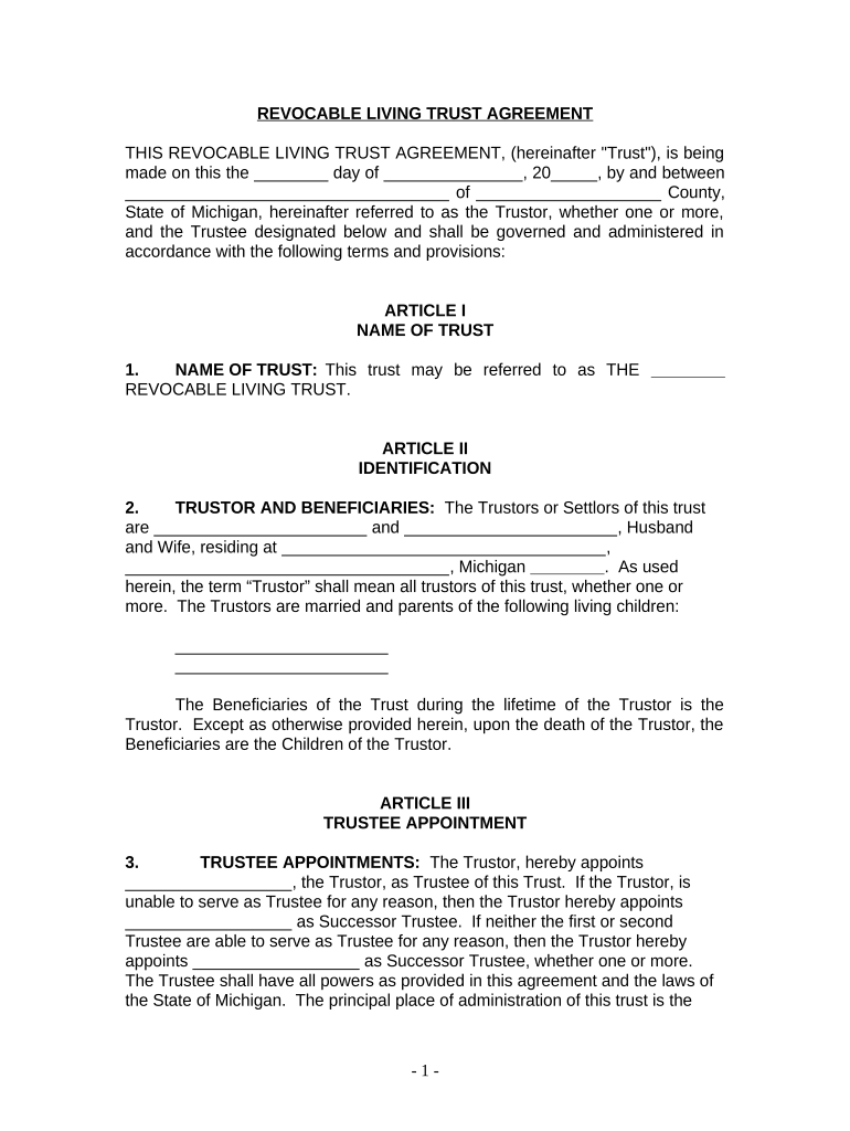 Michigan Trust Doc Template PdfFiller