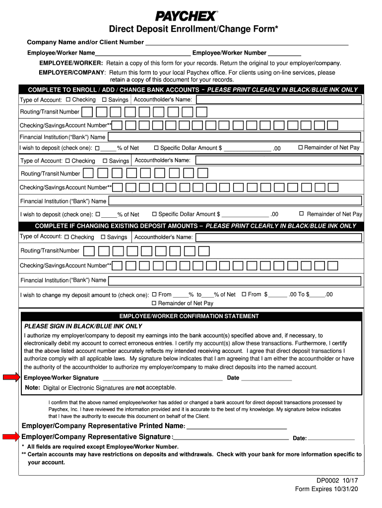 Paychex Direct Deposit Form Fill Out Sign Online DocHub
