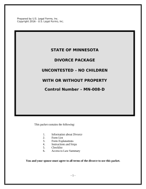 Minnesota No-Fault Agreed Uncontested Divorce Package for Dissolution ...