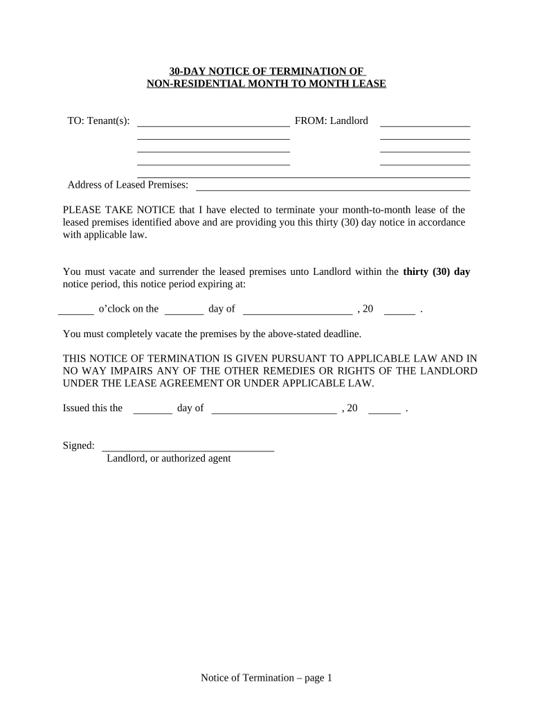 30 Day Notice To Terminate Month To Month Lease For Nonresidential From 