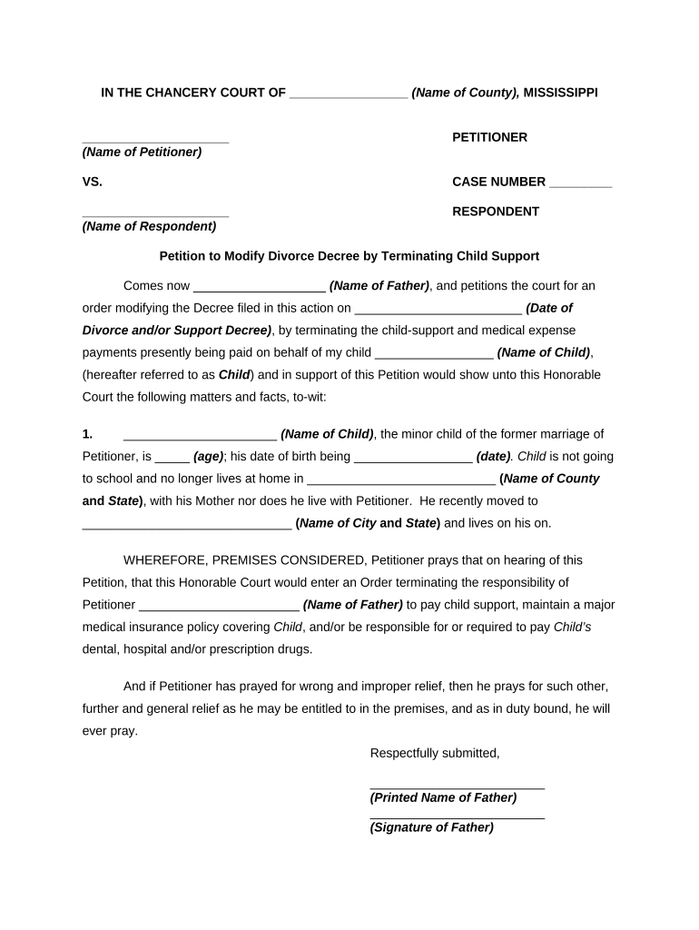 Petition To Modify Divorce Decree By Terminating Child Support Child 