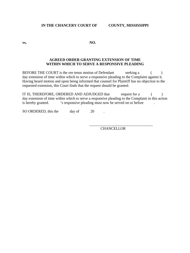 Agreed Order Granting Extension of Time Within Which to Serve a Responsive Pleading Doc Template ...