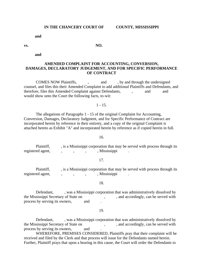 Amended Complaint for Accounting, Conversion Damages, Declaratory Judgment, and Specific Perance ...