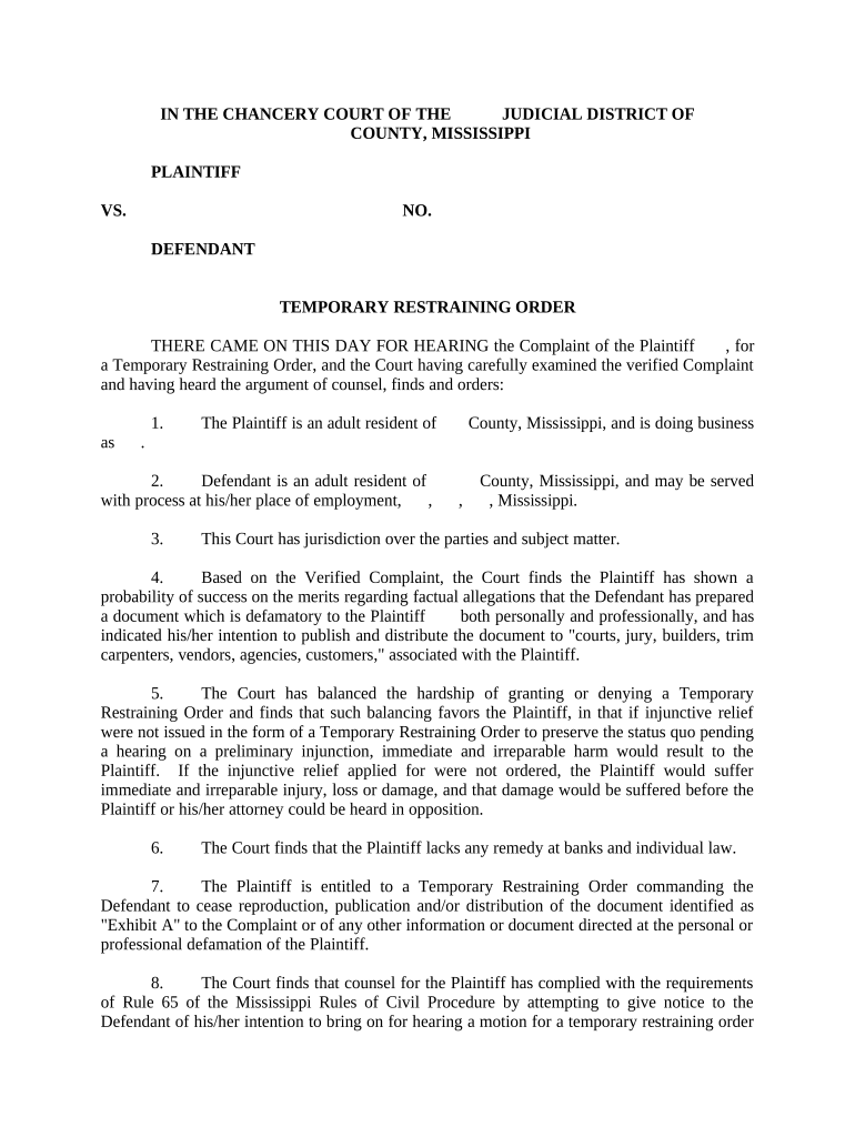 Temporary Order Doc Template PdfFiller