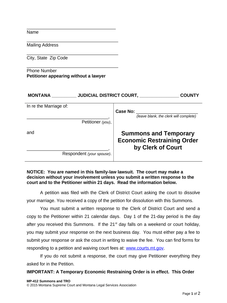 Montana Restraining Order Doc Template PdfFiller