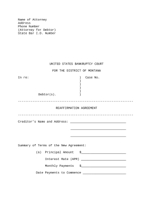 Reaffirmation Agreement - Montana Doc Template | pdfFiller