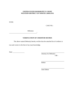 Bankruptcy Creditor Matrix Verification - Blank Fillable Template ...