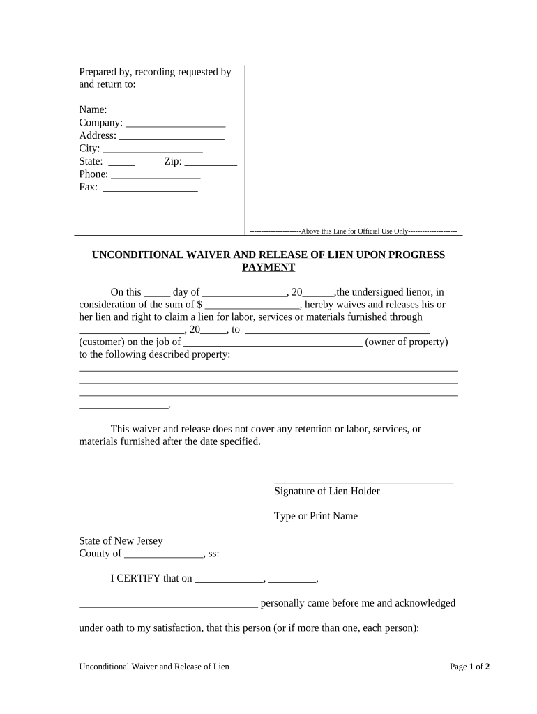 Nj Release Lien Doc Template PdfFiller