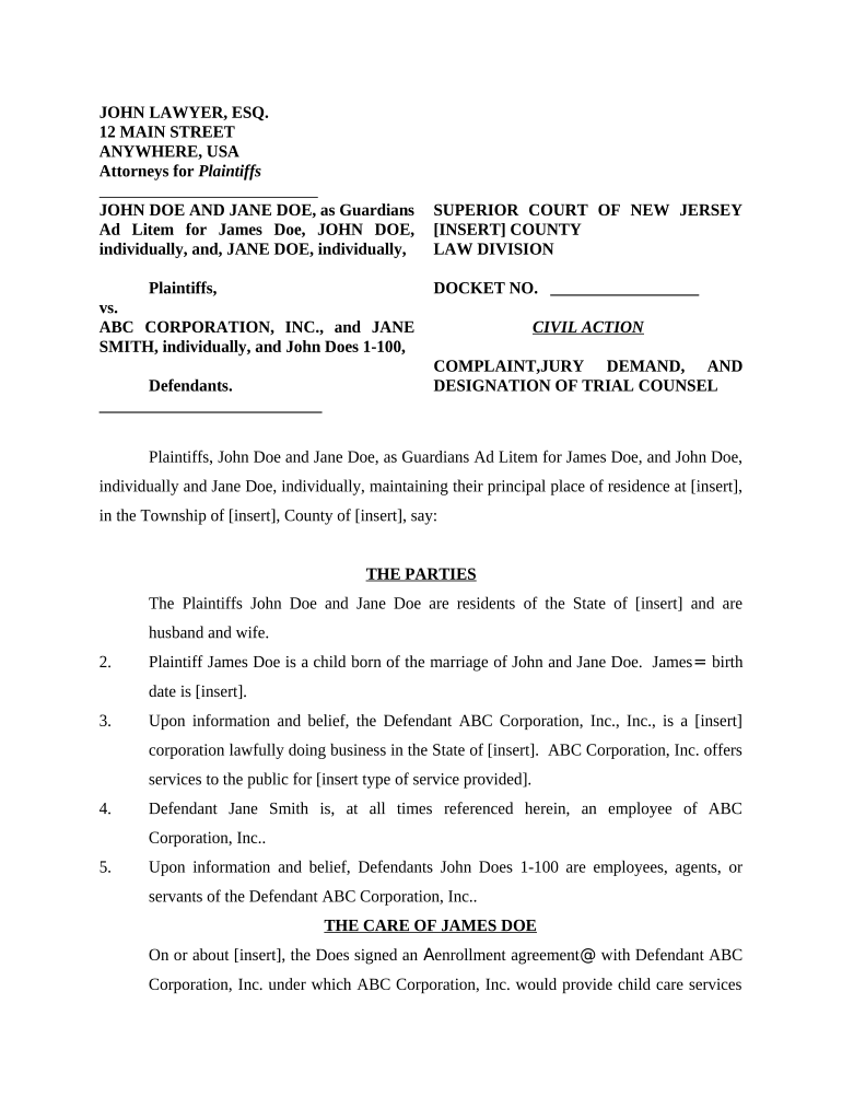 Complaint Personal Injuries Supervise and Train Doc Template | pdfFiller