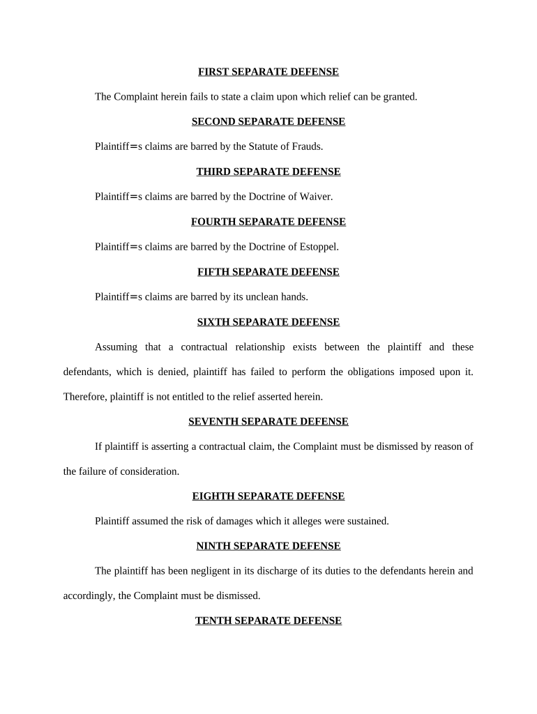 Affirmative Defenses Doc Template PdfFiller