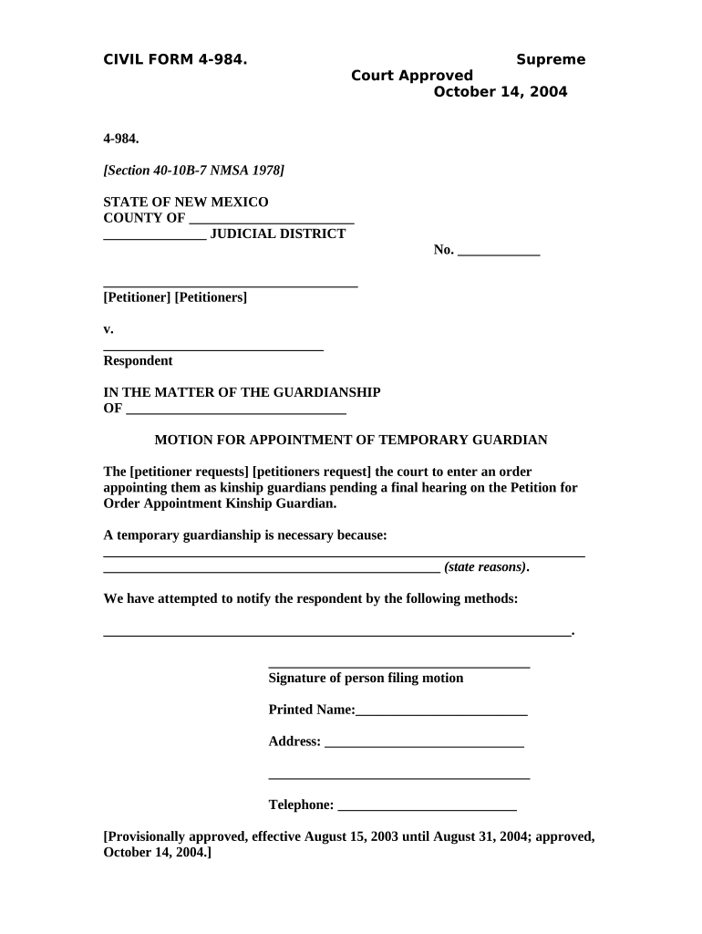 appointment temporary guardian Doc Template | pdfFiller