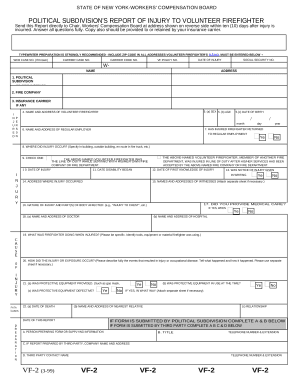 Report of Injury to Volunteer Firefighter for Workers' Compensation - New York Doc Template ...