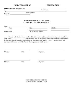 Authorization to Release Confidential Ination for Name Change - Ohio ...