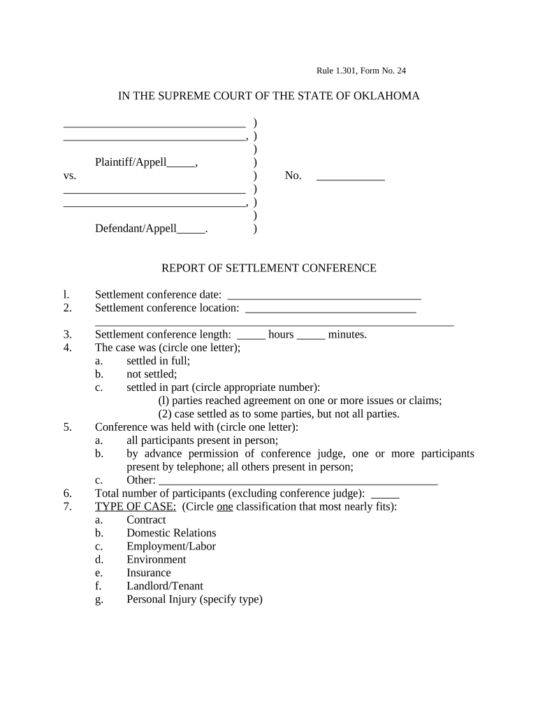 Report of Settlement Conference Doc Template | pdfFiller