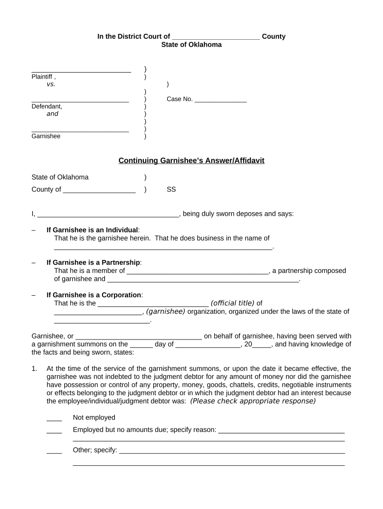 Garnishee Answer Doc Template PdfFiller
