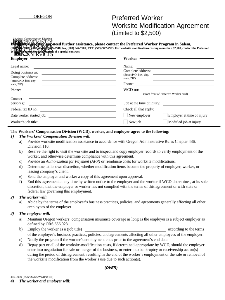 Preferred Worker Worksite Modification Agreement Limited to $2,500 ...