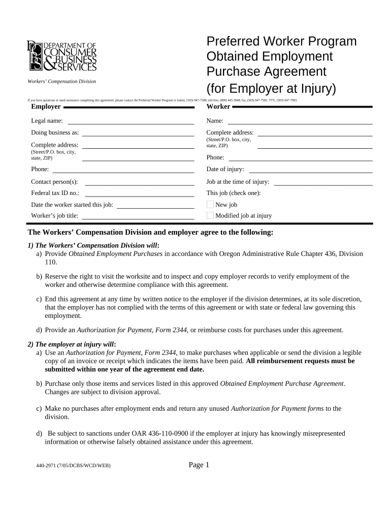 oregon program employment Doc Template | pdfFiller