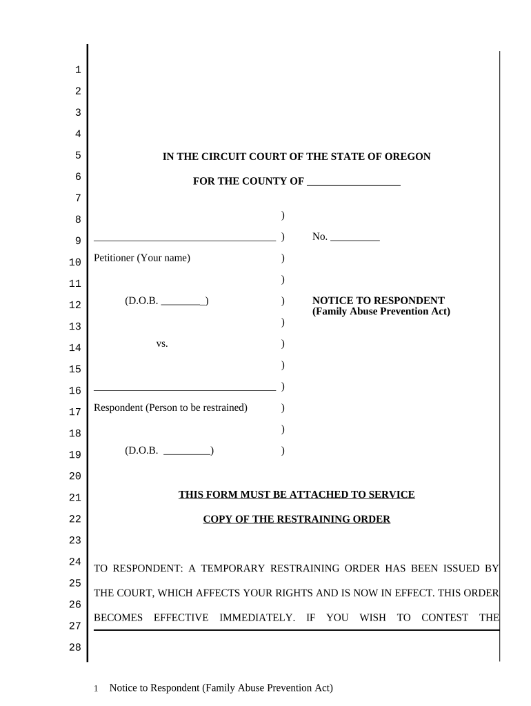 oregon restraining order Doc Template | pdfFiller