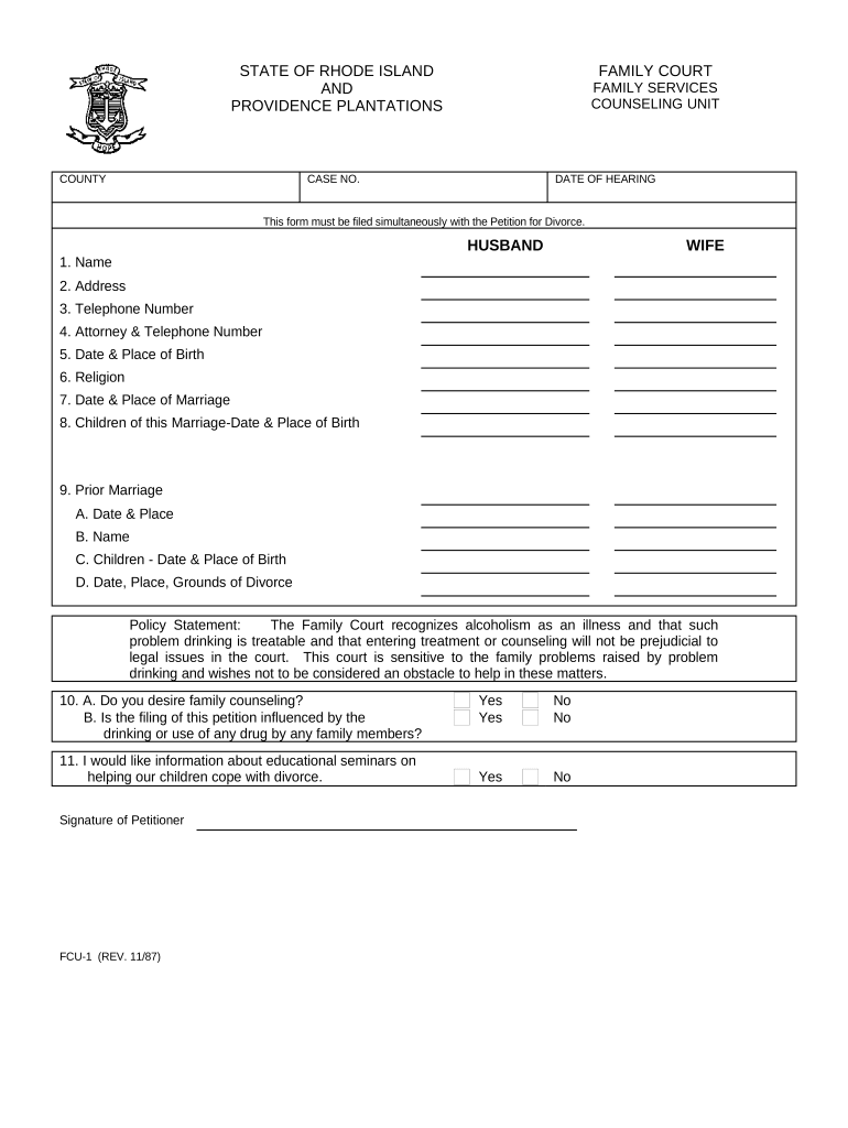 Family Counseling Service Form - Rhode Island: Fill out & sign online ...