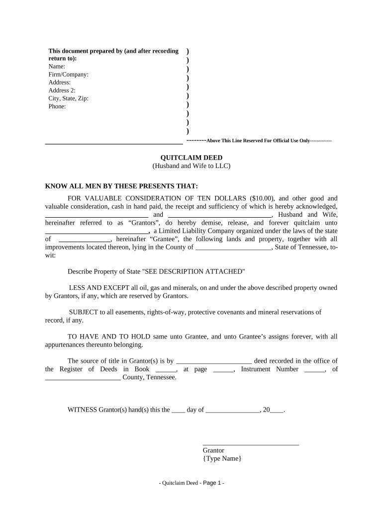 Tennessee quit claim deed form pdf free download: Fill out & sign online | DocHub