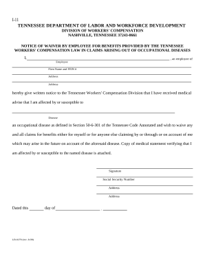 Notice of Waiver Occupational Diseases for Workers' Compensation - Tennessee Doc Template ...