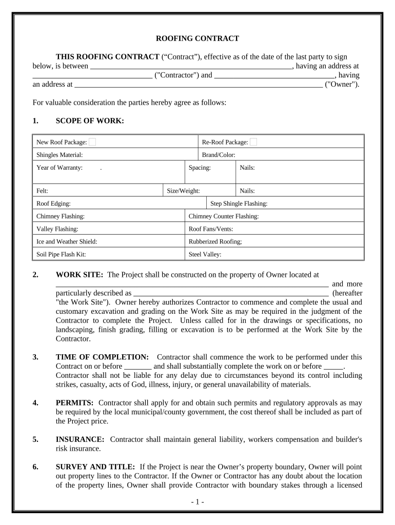 Fill In Blank Printable Roofing Contract Template Doc Template PdfFiller