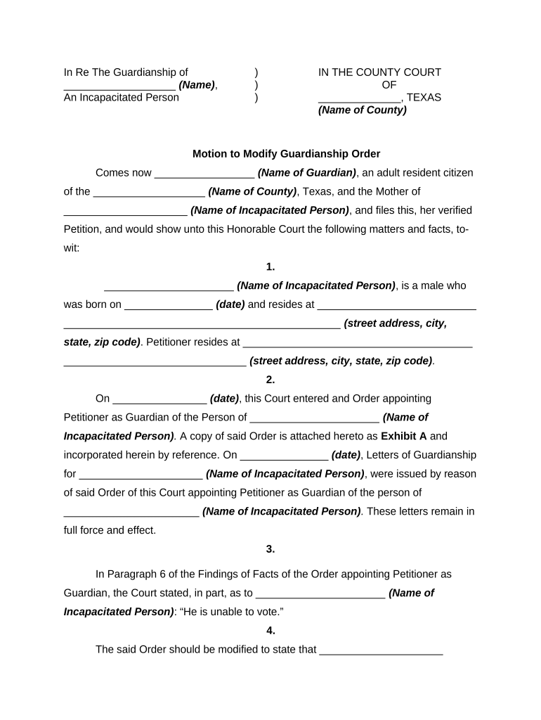 Texas Guardianship Doc Template PdfFiller Texas Guardianship Doc Template PdfFiller