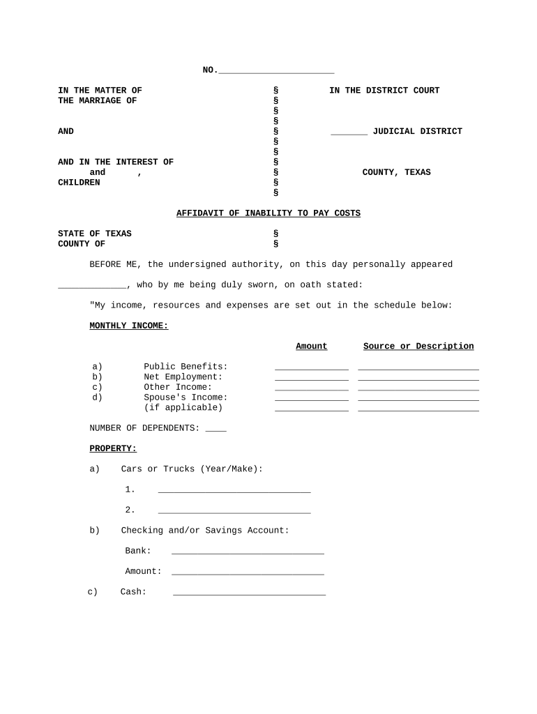affidavit inability pay Doc Template | pdfFiller
