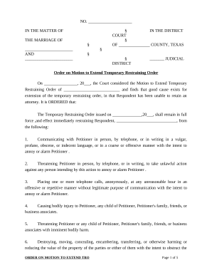 texas restraining order Doc Template | pdfFiller