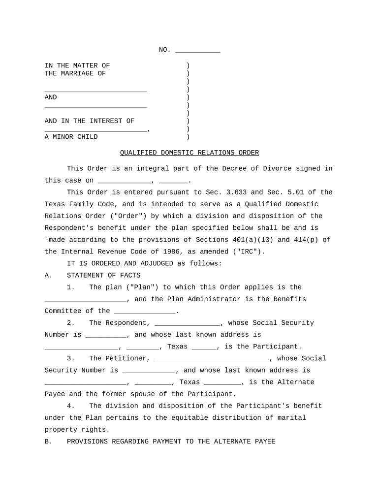 Texas Qualified Domestic Relations Order - Fill Out, Sign & Share ...