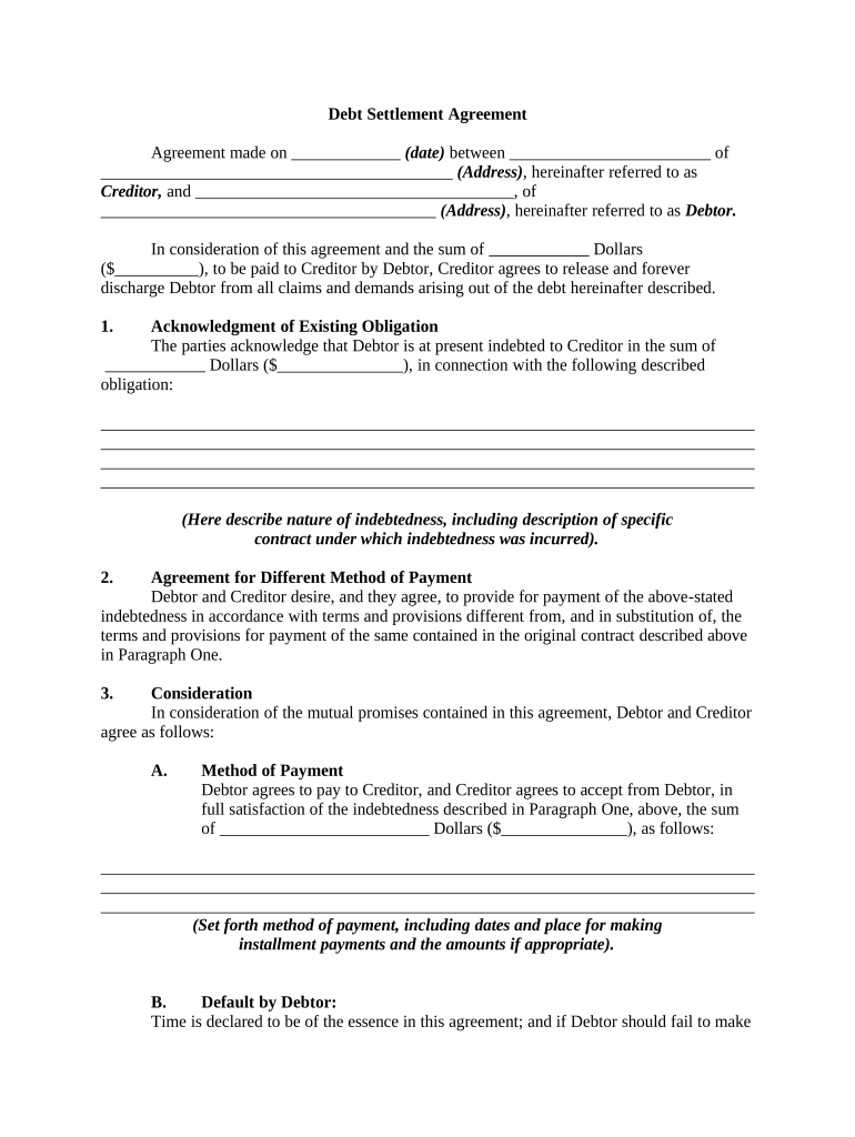 Debt settlement agreement: Fill out & sign online | DocHub