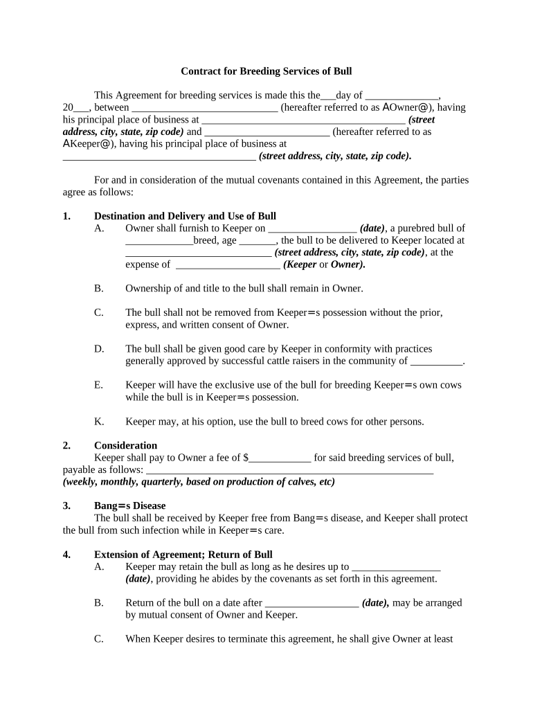 Breeding Contract Doc Template PdfFiller