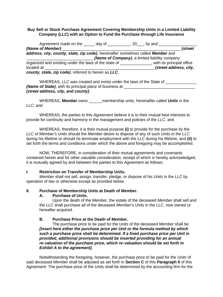 Purchase Agreement Llc Doc Template PdfFiller