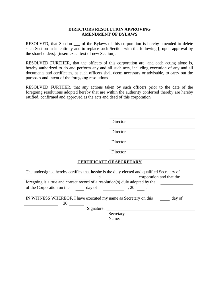 Amend Bylaws Corporate Doc Template PdfFiller