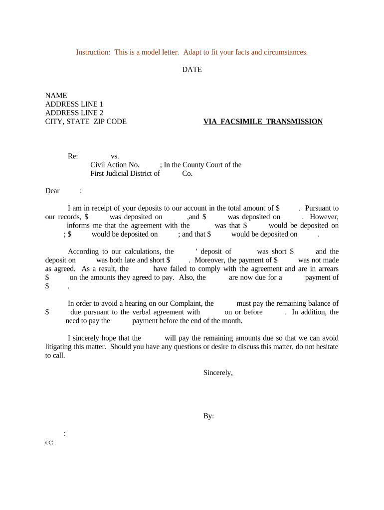 letter deposit Doc Template | pdfFiller