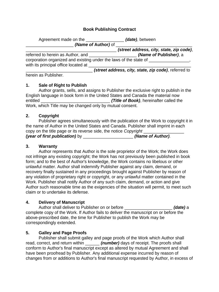 Publishing Contract Doc Template PdfFiller