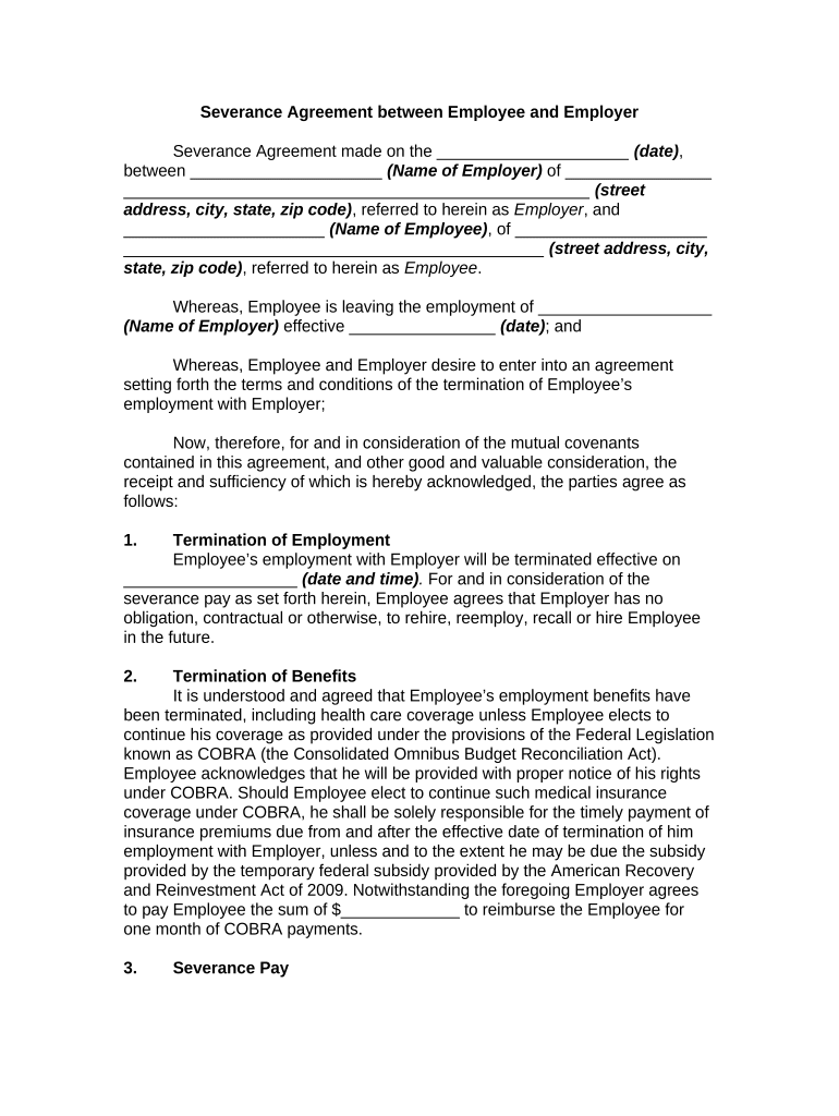 Severance Employee Agreement Doc Template PdfFiller