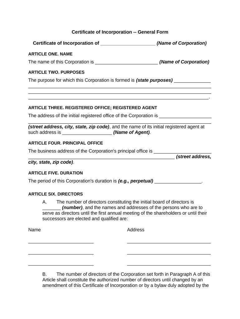 Certificate Incorporation Doc Template PdfFiller Certificate Incorporation Doc Template PdfFiller
