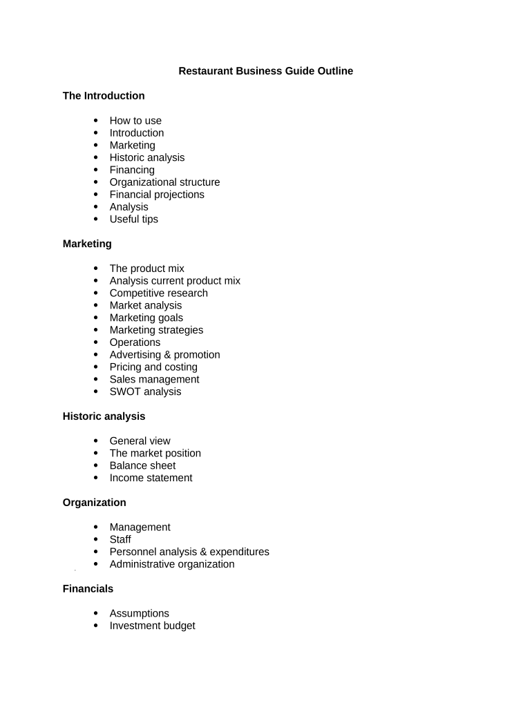 Restaurant Business Doc Template PdfFiller