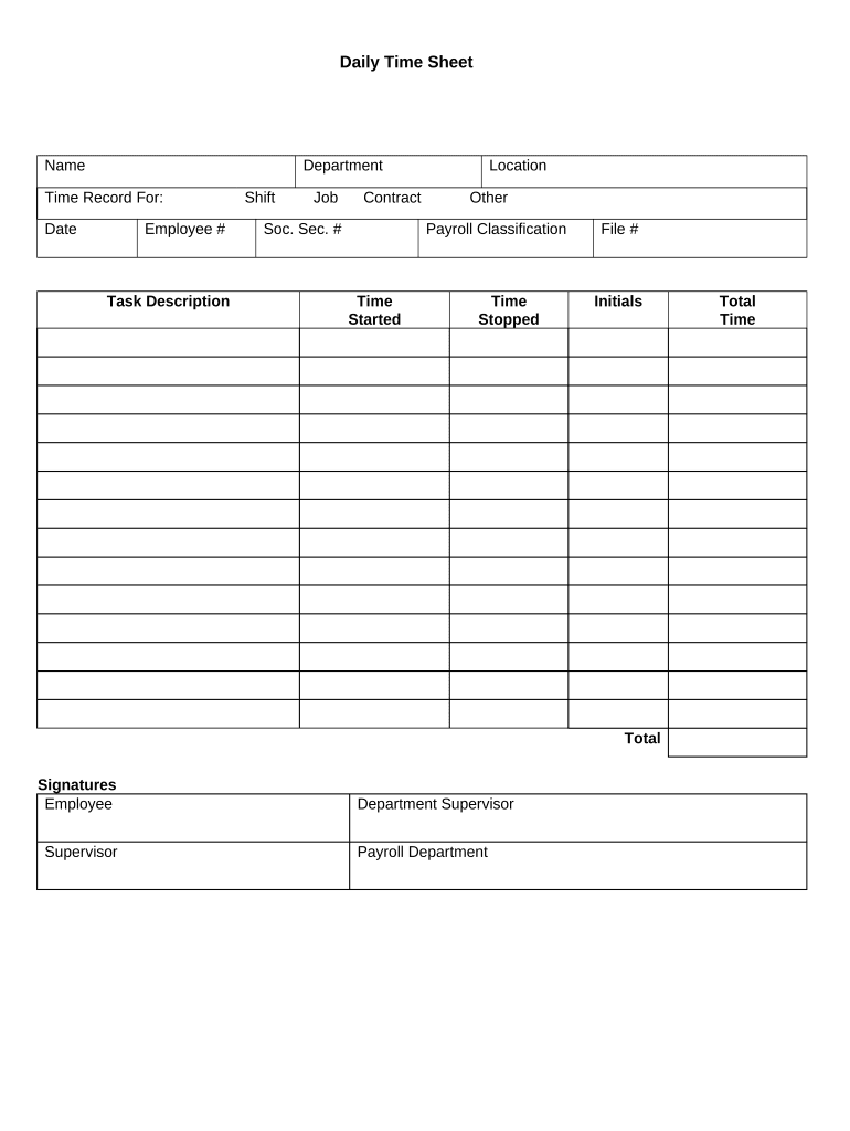Daily Time Sheet Doc Template PdfFiller