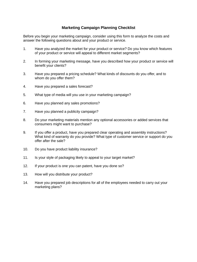 Campaign checklist template: Fill out & sign online | DocHub