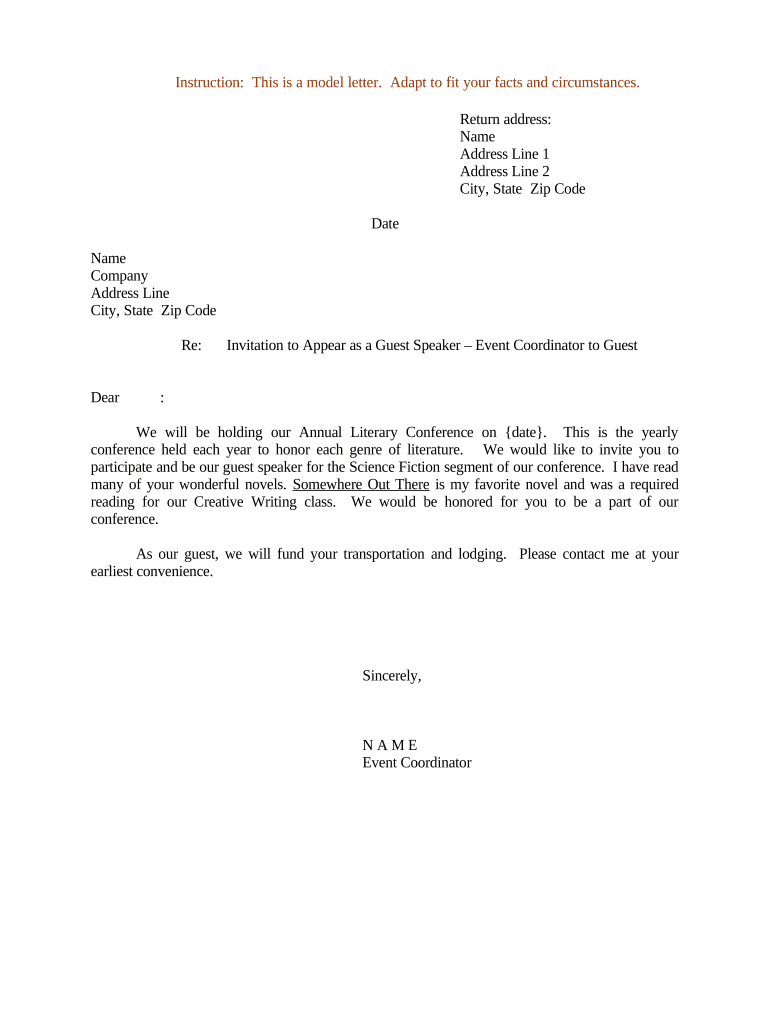 Letter Of Invitation For Guest Speaker In Graduation Templates Sample