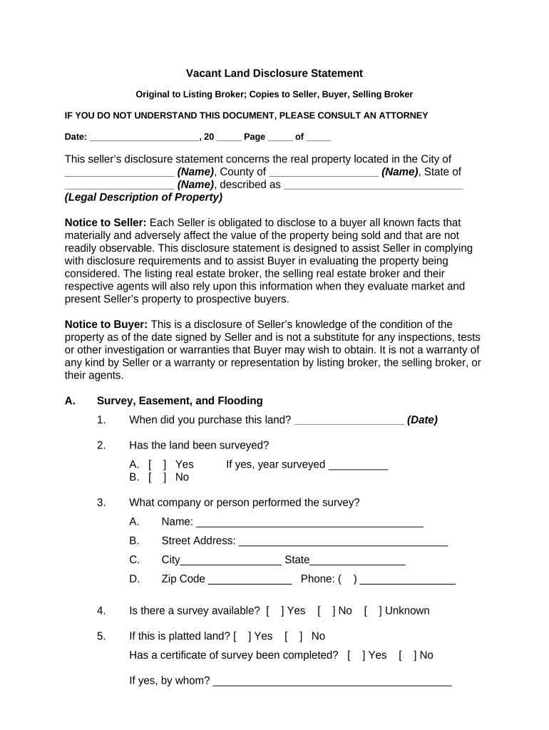 Vacant Land Disclosure Doc Template PdfFiller Vacant Land Disclosure Doc Template PdfFiller