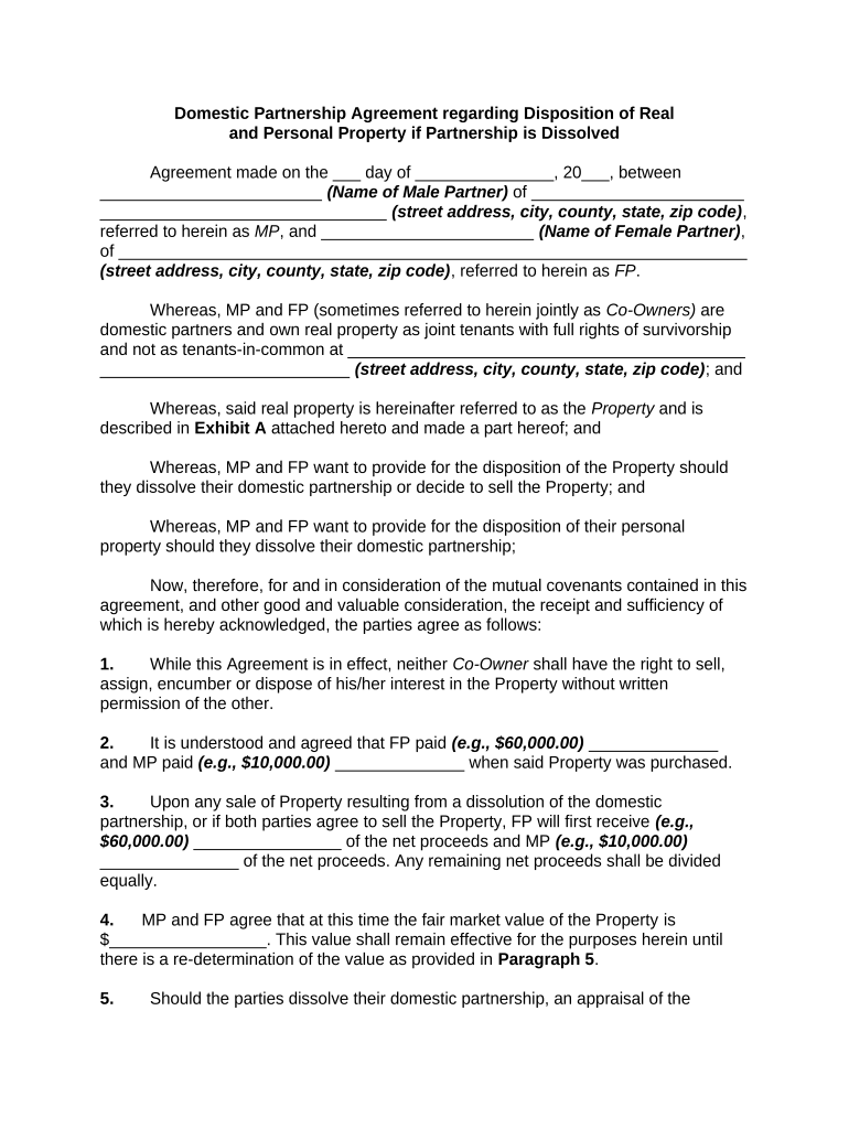 Domestic Partnership Agreement regarding Disposition of Real and ...