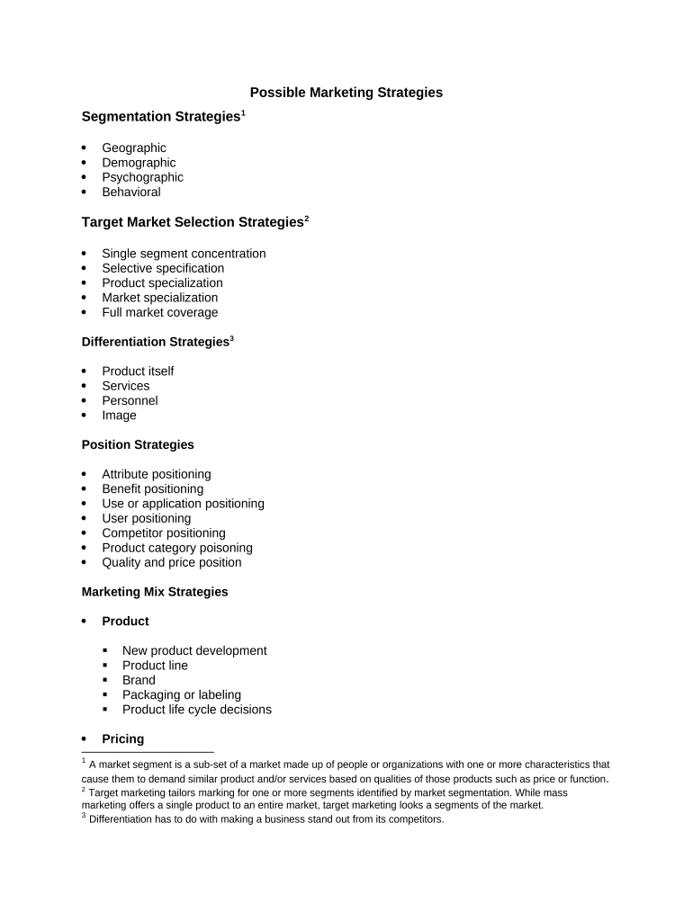 Possible Marketing Strategies: Fill out & sign online | DocHub