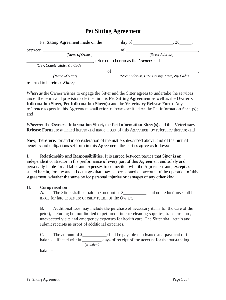 Pet Sitting Agreement Fill Out Sign Online DocHub
