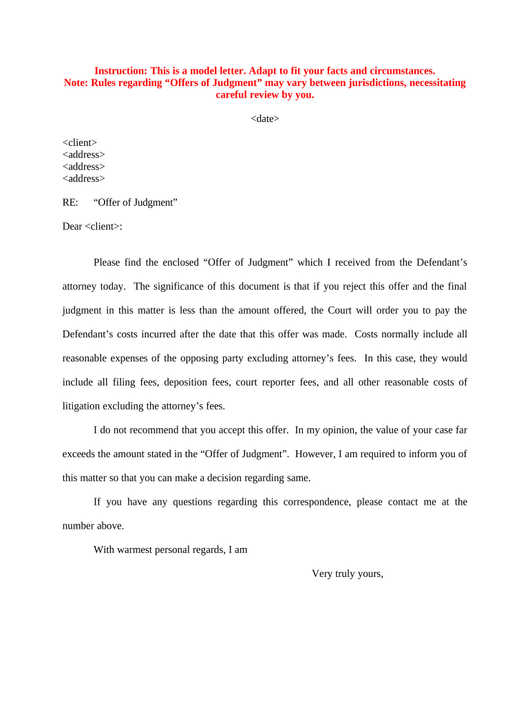 Rule 68 Offer Of Judgment Sample Fill Out Sign Online DocHub