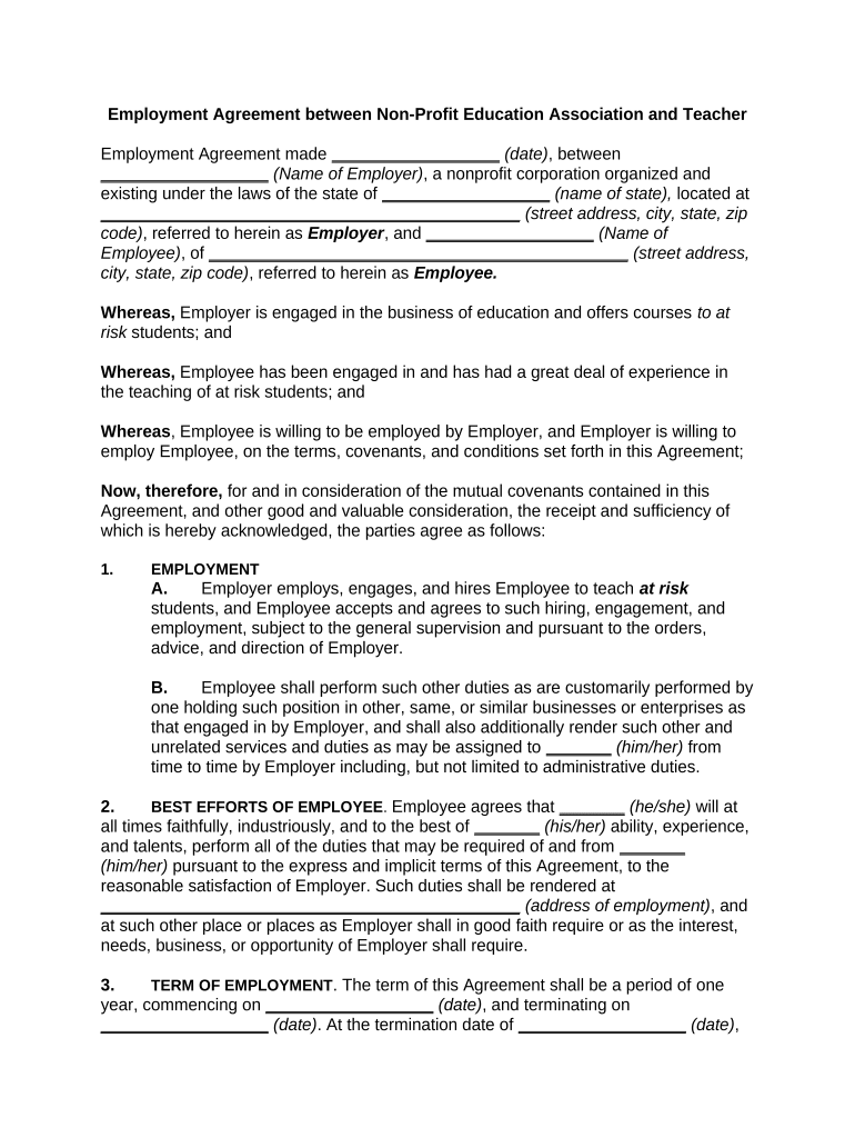 employment agreement between Doc Template | pdfFiller