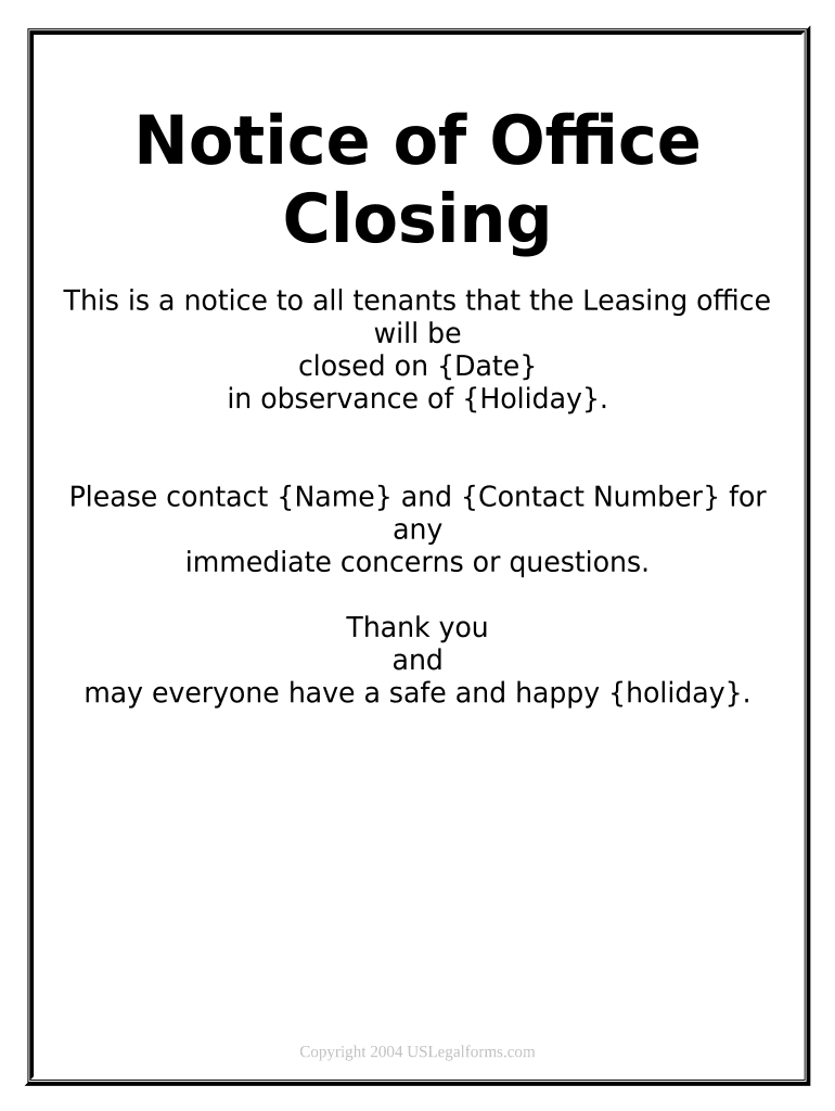 Office Closed For Holiday Message Template Fill Out Sign Online DocHub