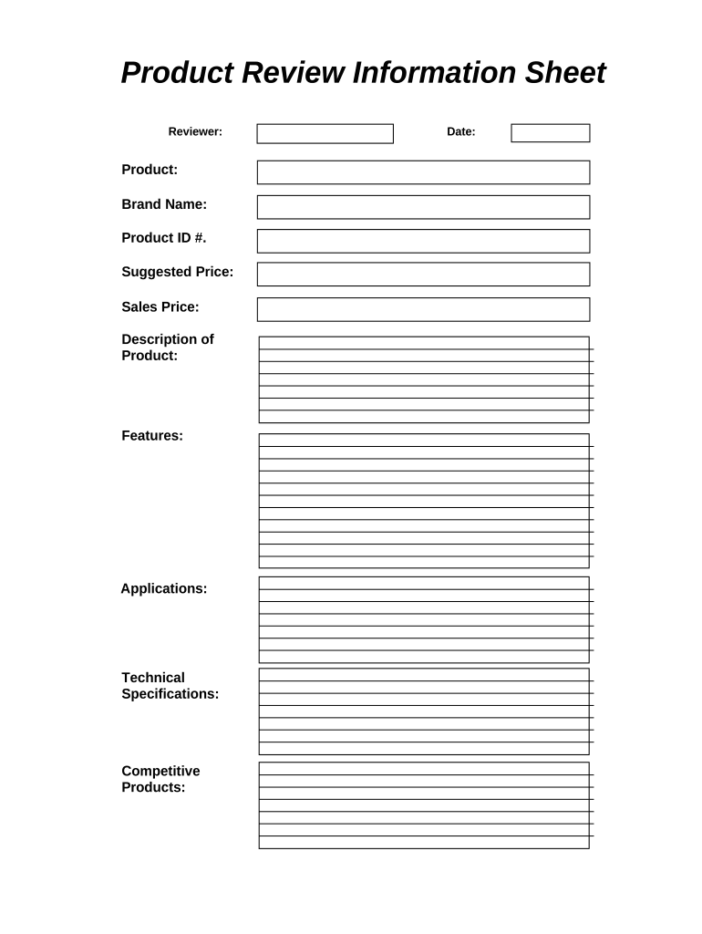 Product Review Sheet Doc Template PdfFiller